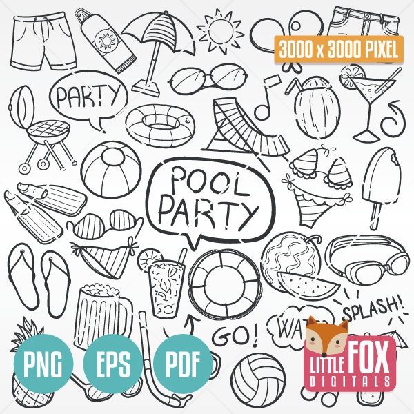 Pool Party Clipart - Etsy