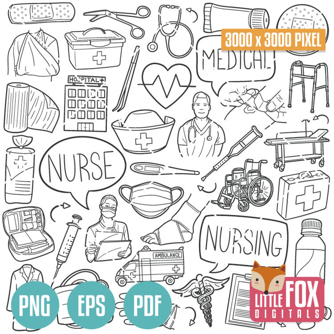NURSE, Doodle Icon Vector. Hospital Medical Center Nursering Doodle ...