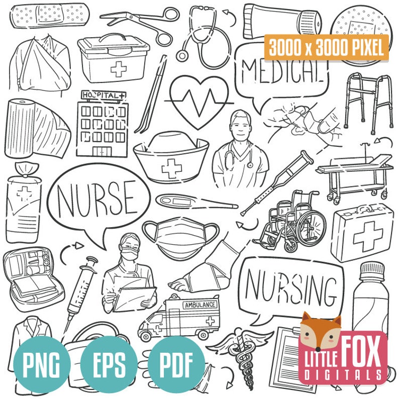 NURSE Doodle Icon Vector. Hospital Medical Center Nursering - Etsy