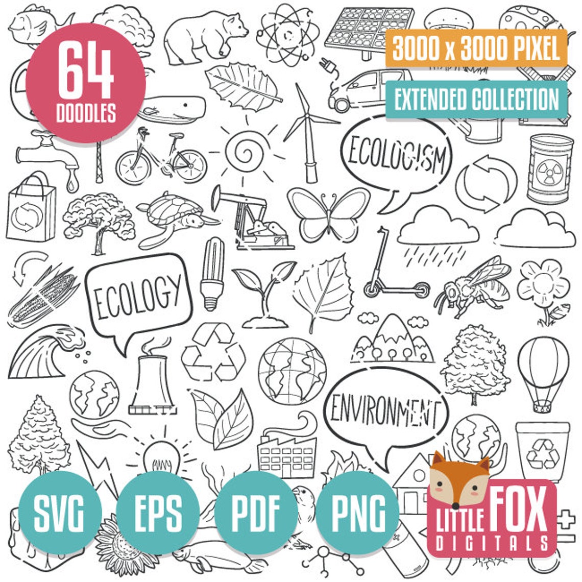 ECOLOGY SVG Doodle Icons Vector. Recycling Doodle Eco World. - Etsy