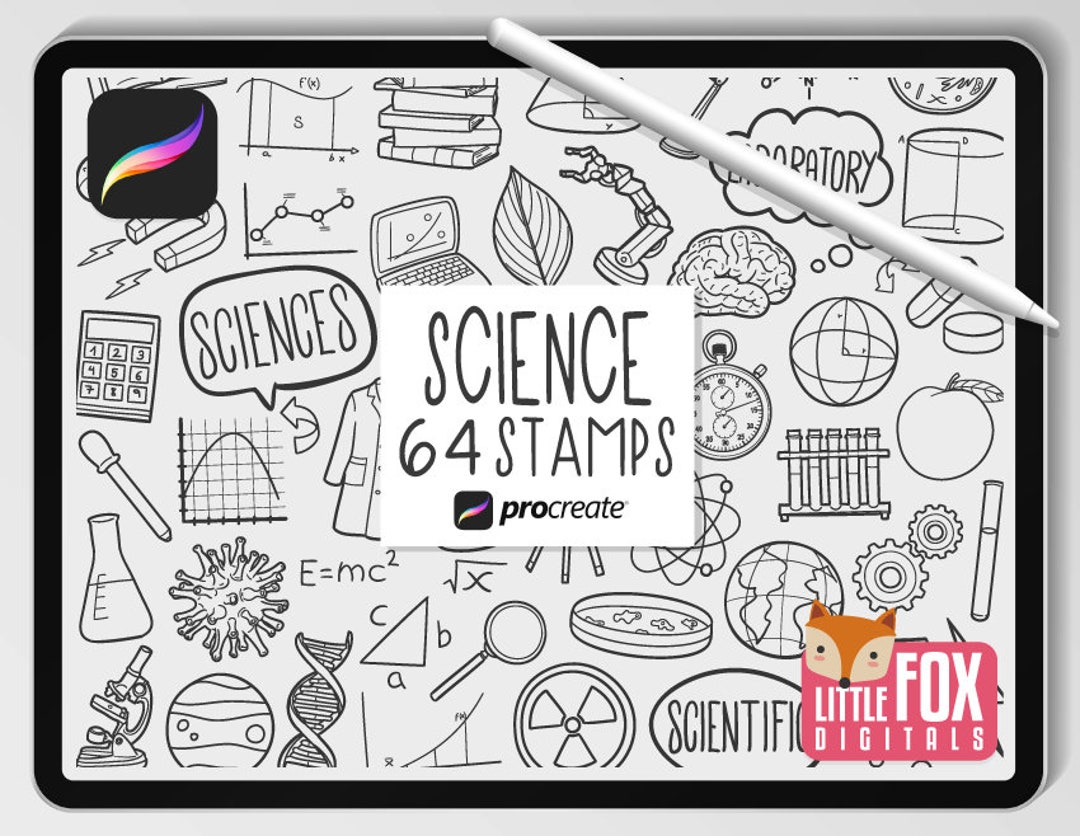 SCIENCE STAMPS, Procreate Brushes, Biology Icons, Bundle Chemistry ...