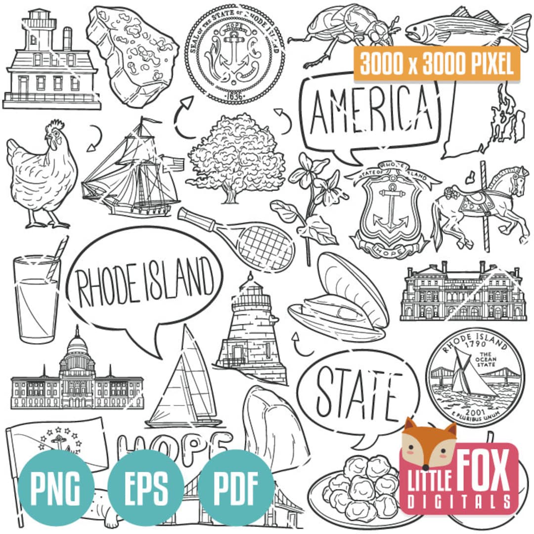 Rhode Island State Symbols. American State Clipart. RI Traditional ...