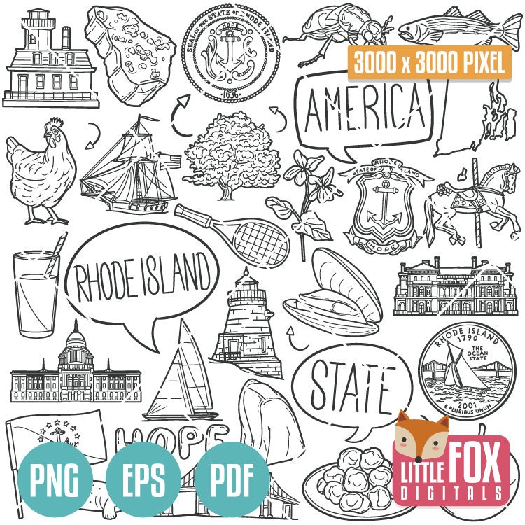 Rhode Island State Symbols. American State Clipart. RI Traditional ...