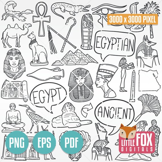EGYPT History Doodle Icon Vectors. Egyptian Pyramids Age | Etsy