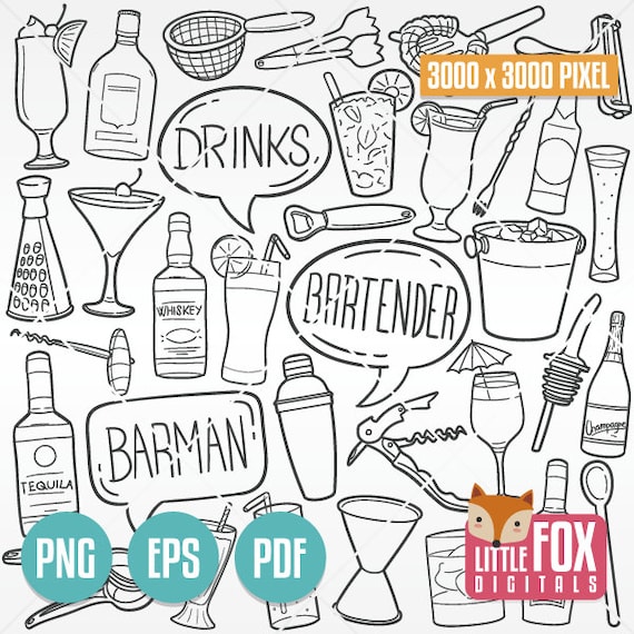 BARTENDER COCKTAIL Doodle Vector Icons. Pub Barman Alcohol - Etsy