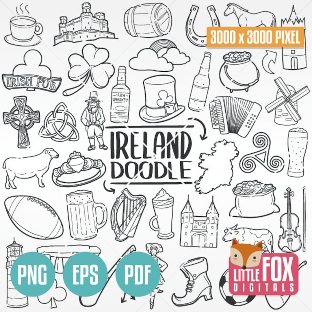 IRELAND Vector Doodle Icons. Irish Travel Europe Clipart Scrapbook ...