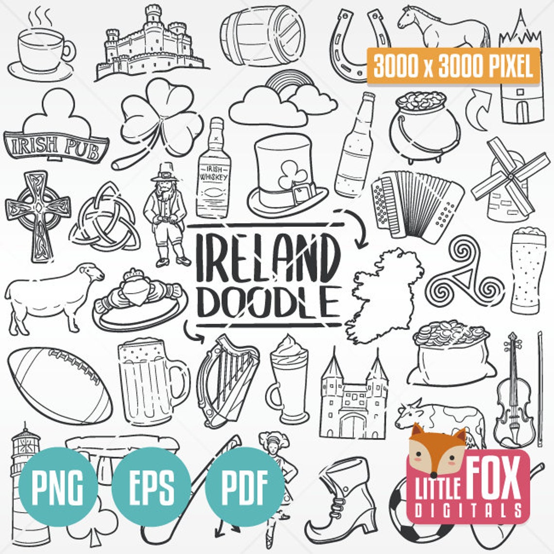 IRELAND Vector Doodle Icons. Irish Travel Europe Clipart - Etsy