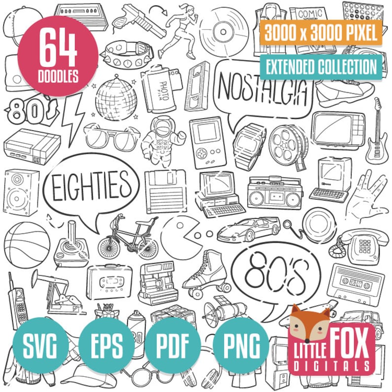 80s SVG Doodle Icon Vector. Nostalgia 80's Doodle Clipart. Cut File ...