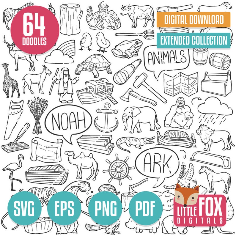 NOAH'S ARK SVG Doodle Vector Icons. Noahs Ark Animals - Etsy