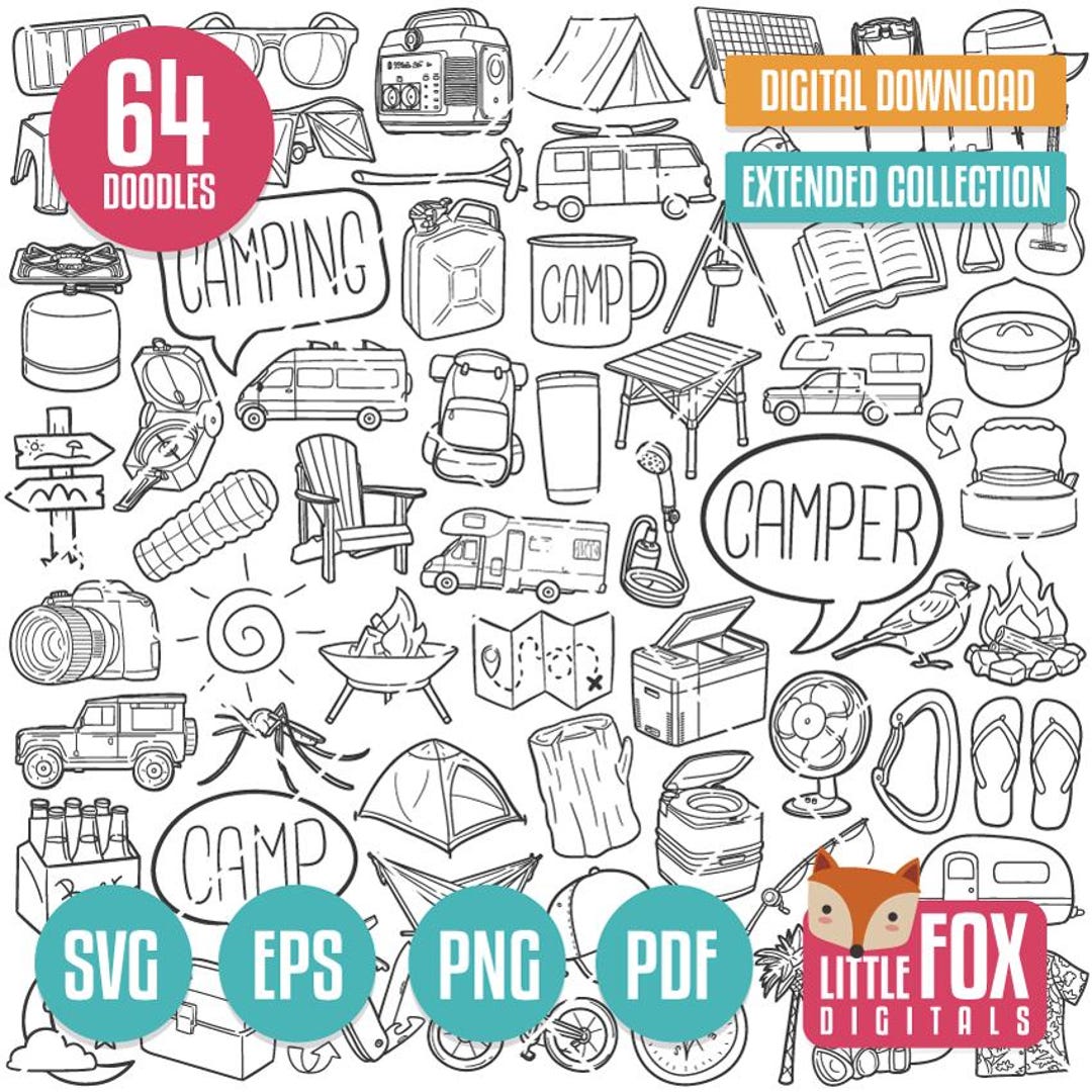 CAMP LIFE SVG, Doodle Vector Icons. Rv Van Campervan Vehicle Travel ...