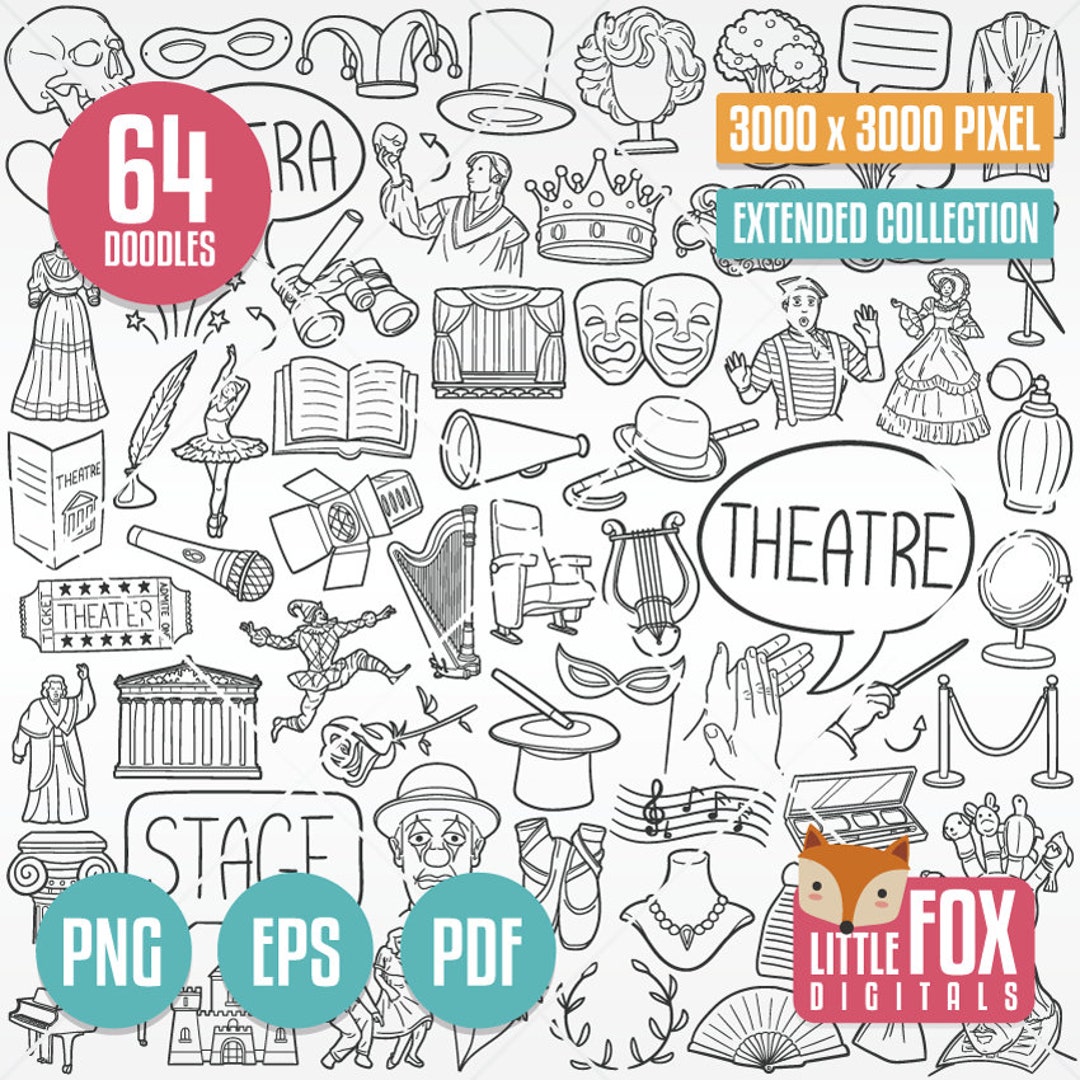 THEATER SVG, Doodle Vector Icons. Drama Illustration Clipart, Opera ...