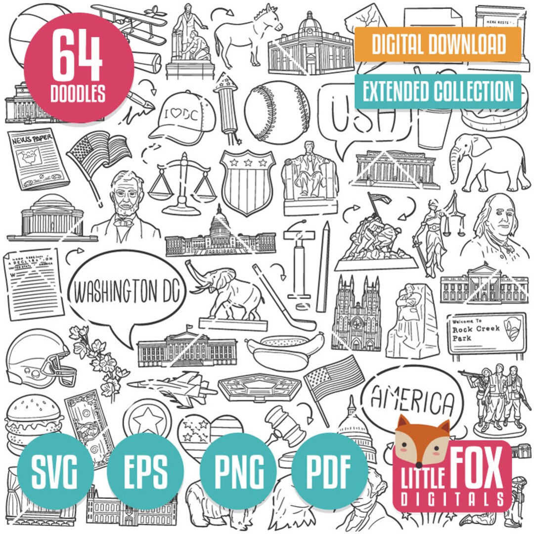 WASHINGTON DC SVG Doodle Vector Icons. City Building Clipart. Tourism ...