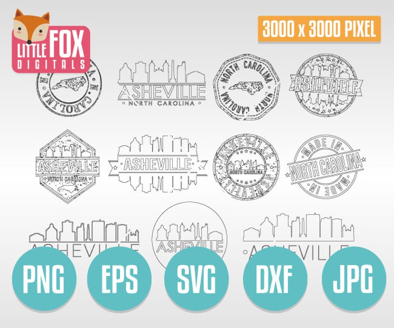 SVG ASHEVILLE Stamps. Svg Cut File North Carolina Skyline | Etsy