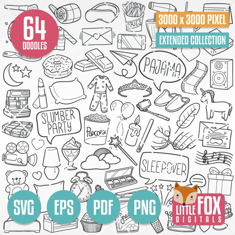 SLEEPOVER SVG Doodle Vector Icons. Slumber Party Girls Night - Etsy