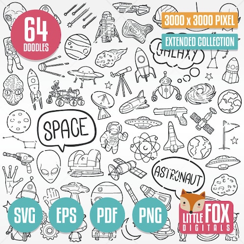 SPACE SVG Doodle Icons. Astronaut Technology Cosmos Galaxy - Etsy