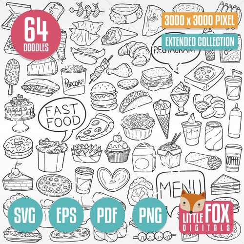 FAST FOOD SVG Doodle Vector Icons. Food Restaurant Menu - Etsy