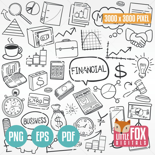 BUSINESS and FINANCES, Doodle Vector Icons. Financial Work Doodle Icons ...