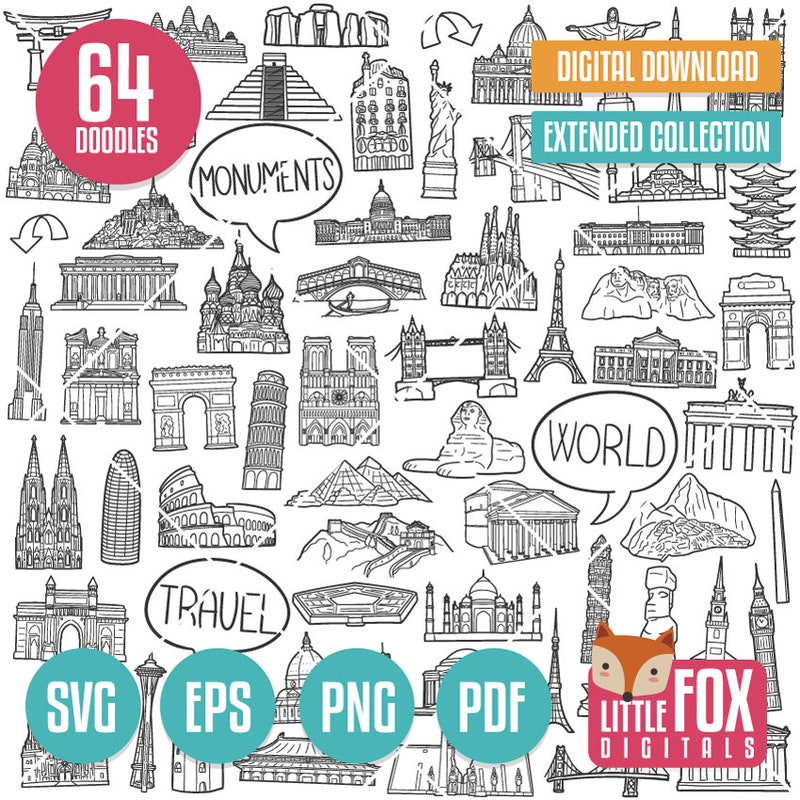 World Landmark Drawing - Etsy UK