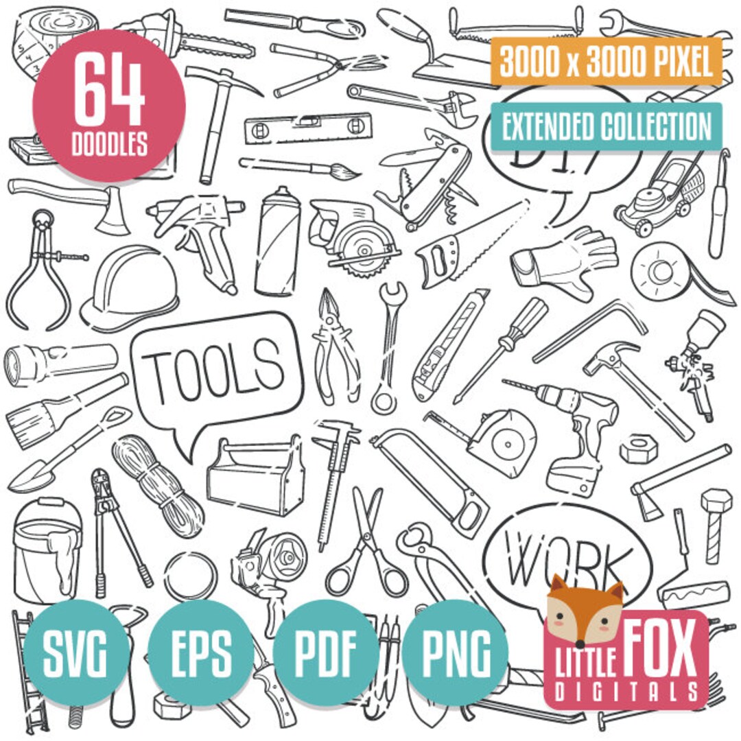 TOOLS SVG, Brico Home Repair, DIY Icon Clipart. Traditional Doodle ...