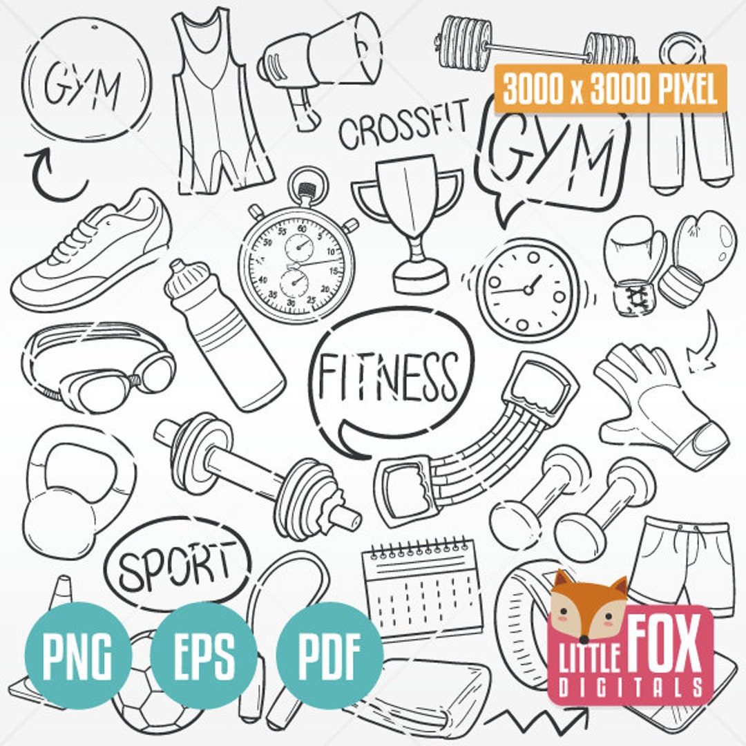 FITNESS, Doodle Vector Icons. Bodybuild GYM Fitness Crossfit Tools ...
