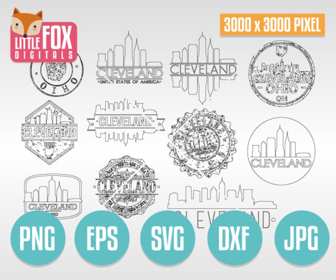 SVG CLEVELAND Stamps. Svg Cut File Ohio. Svg Skyline | Etsy