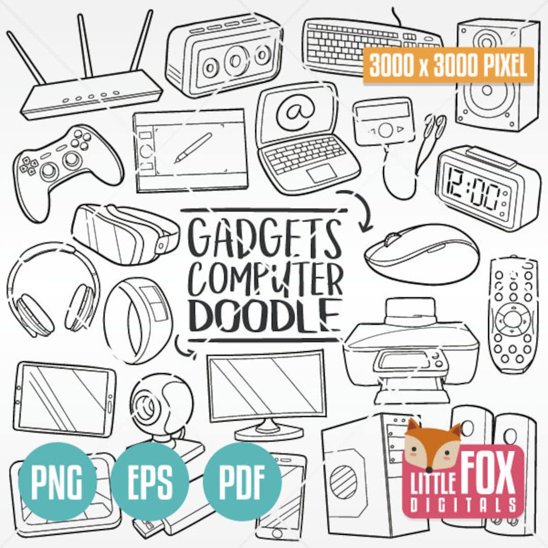 GADGETS, Doodle Vector Icons. Computer Technology Tools Traditional ...