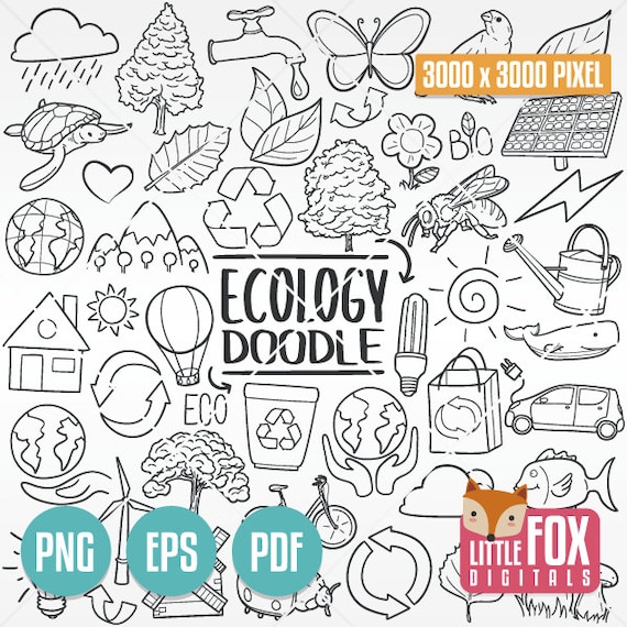 ECOLOGY Doodle Icons Vector. Recycling Doodle Eco World. | Etsy
