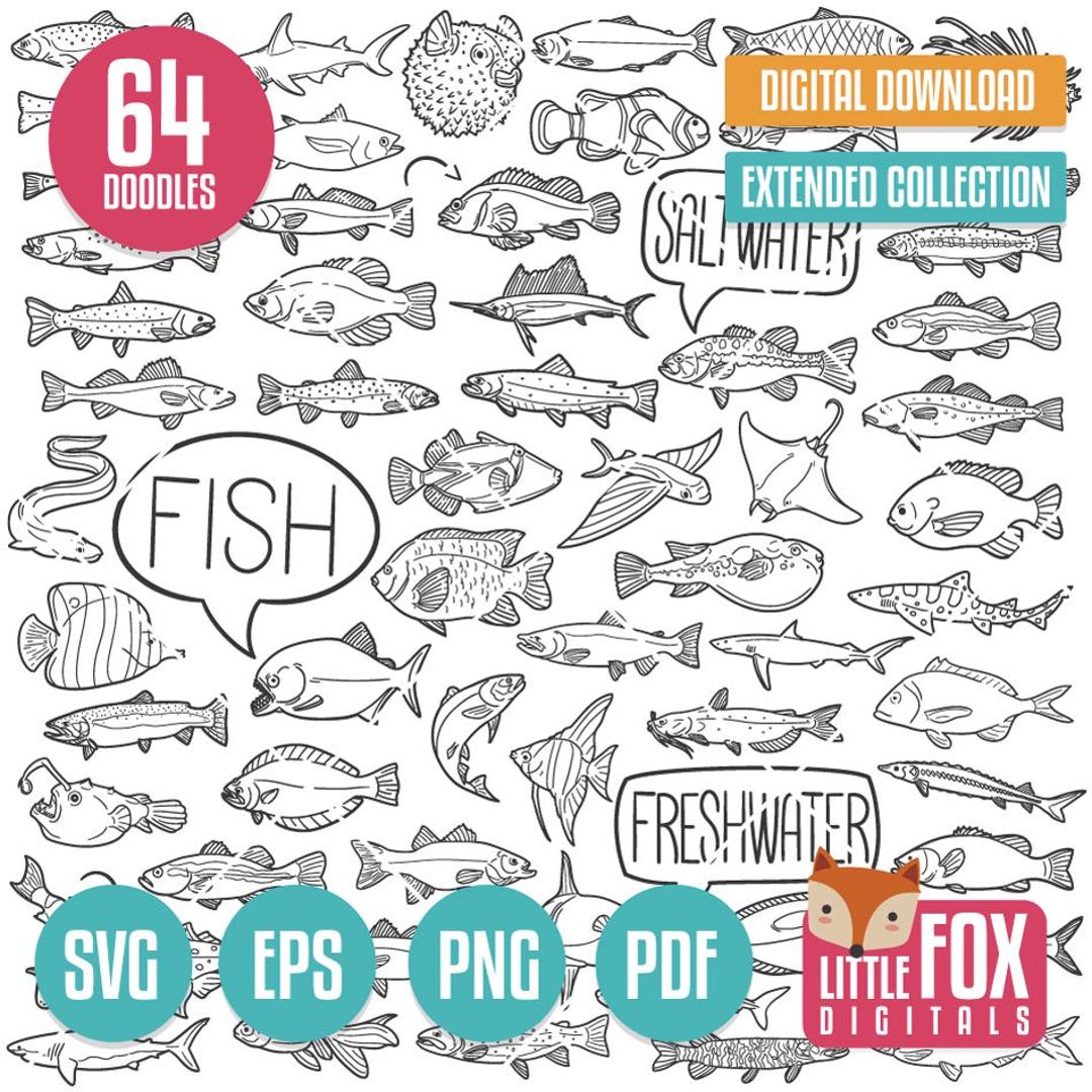 FISH SVG, Doodle Icons. Aquarium Marine Life Creatures Water Fishes ...