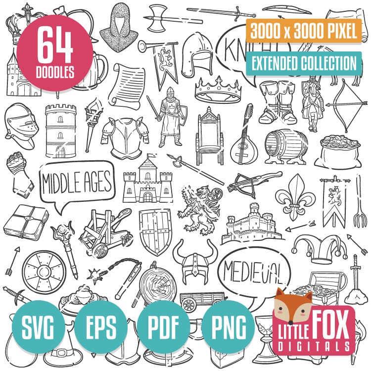 MEDIEVAL SVG Middle Ages Doodle Vector Icons Clip Art. - Etsy
