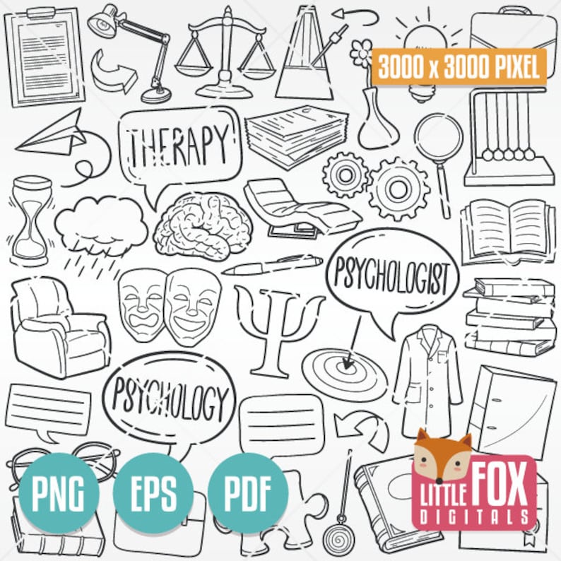 PSYCHOLOGY, Doodle Vector Icons. Psychologyst Therapy Study Doodle ...