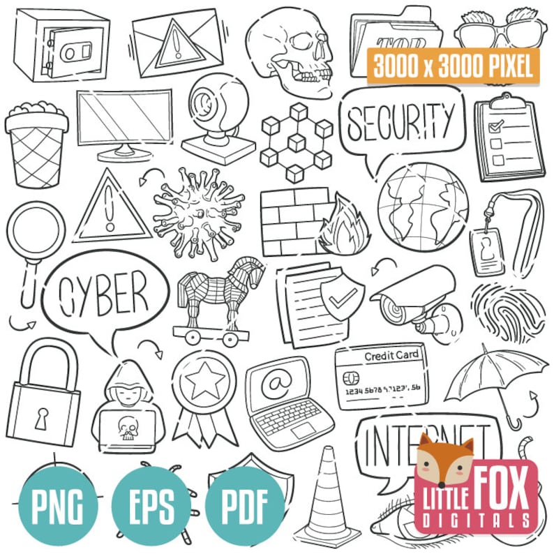 CYBER SECURITY Doodle Icon Vector. Cyberattack Art Cartoon - Etsy