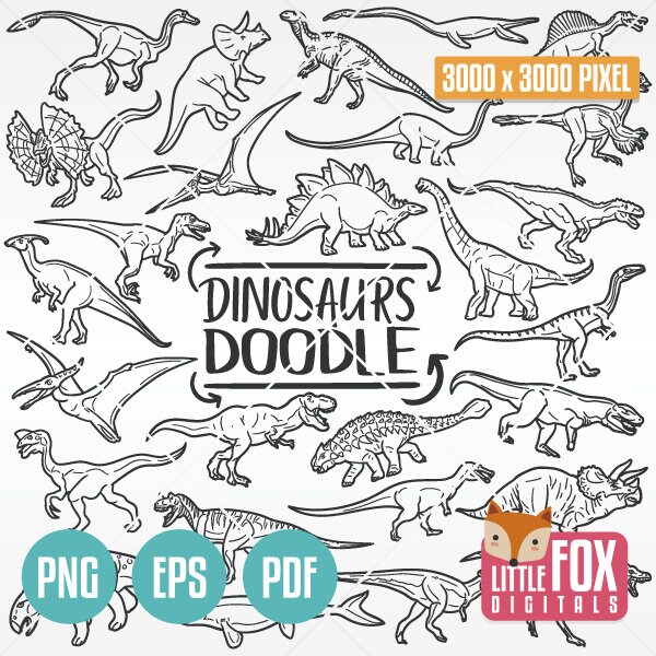 DINOSAURS Prehistoric Animals Doodle. Dinosaurs Icons Clipart - Etsy