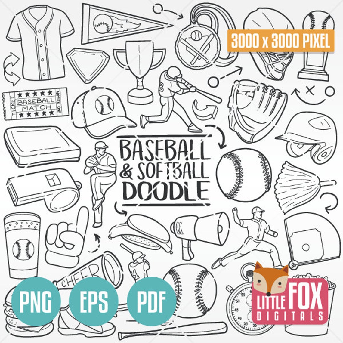 BASEBALL and SOFTBALL Sport, Vector Traditional Doodle Icons Clipart ...