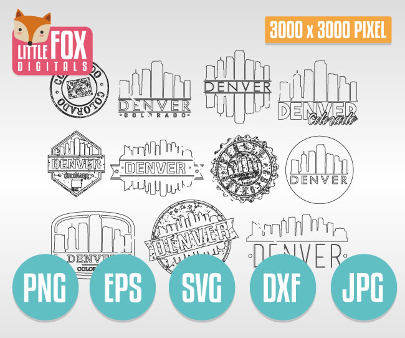SVG DENVER CO Stamps. Svg Cut File Denver. Svg Skyline Denver. | Etsy