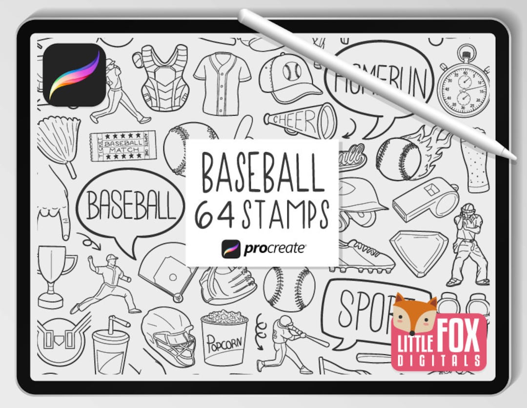 BASEBALL STAMPS, Procreate Brushes, Sport Icons, Sport Bundle Doodles ...