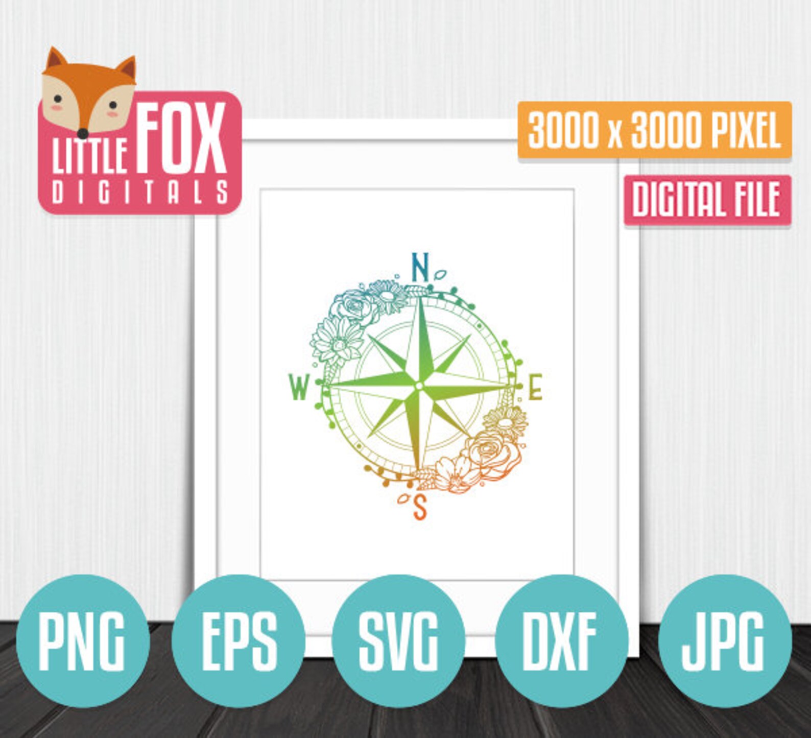 FLORAL Compass Star SVG. Compass Rose Star Wind. Compass | Etsy