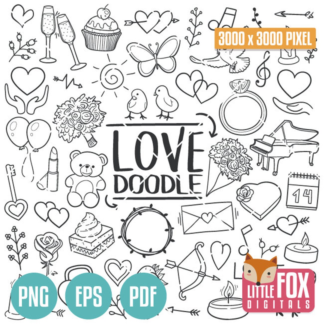 LOVE, Romantic Valentines. Wedding on Love Couple Doodle Icons. Clipart ...