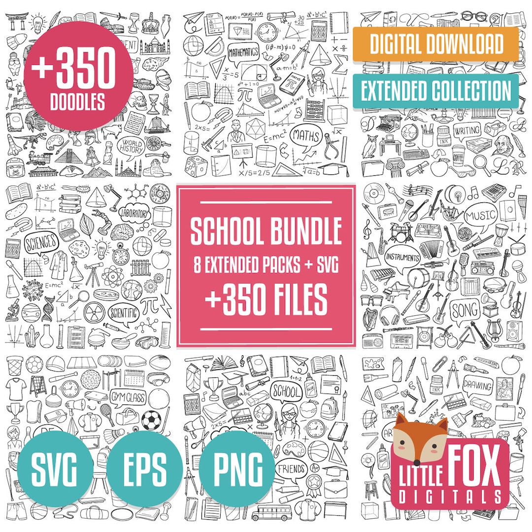 SVG SCHOOL Bundle. Back to School Doodle Icons. Cut File Clip Art ...
