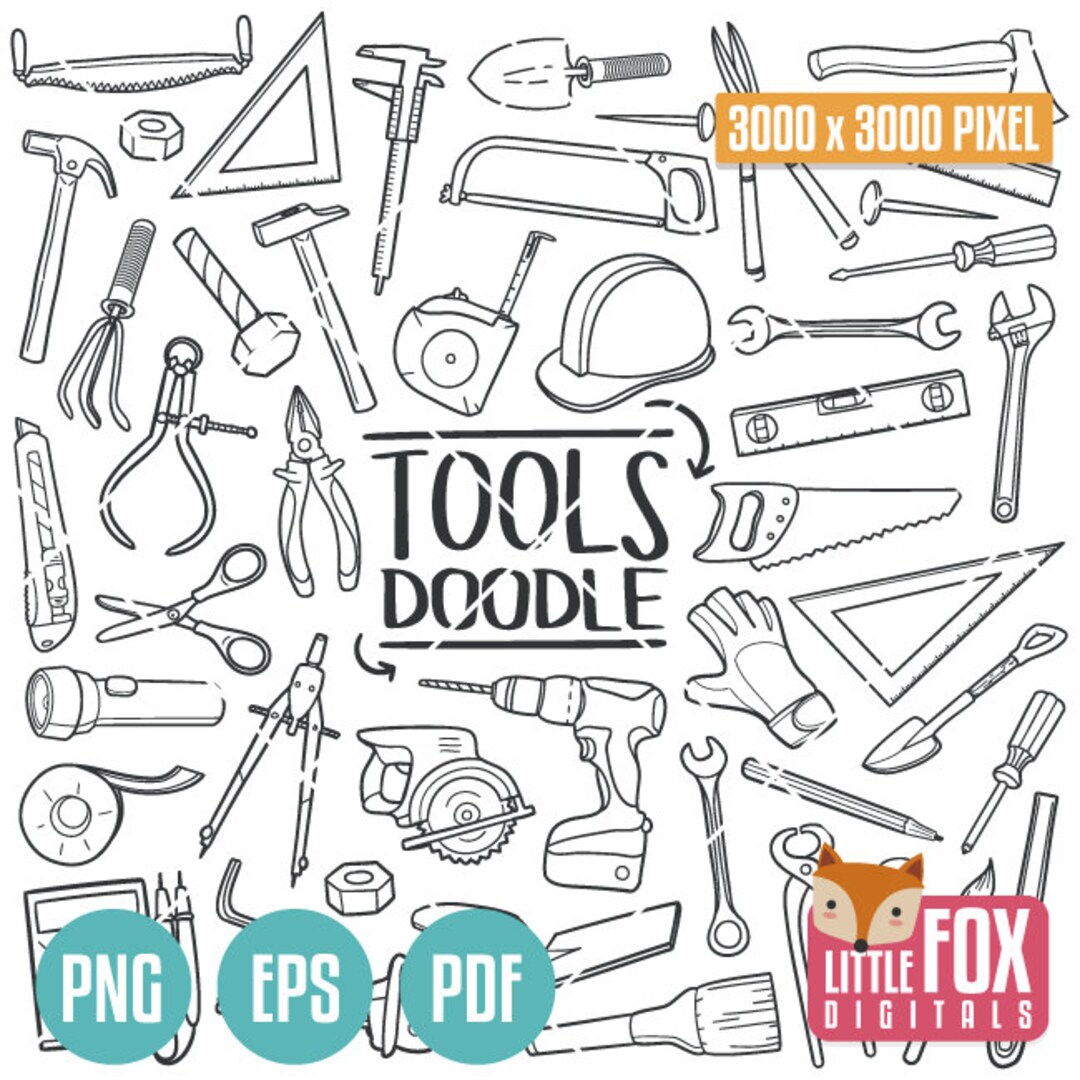 TOOLS Brico Home Repair, DIY Icon Clipart. Traditional Doodle Icons ...