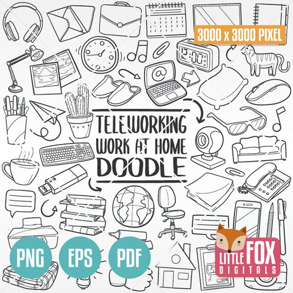 TELEWORKING Work at Home Doodle. Tele Work Icons Clipart | Etsy