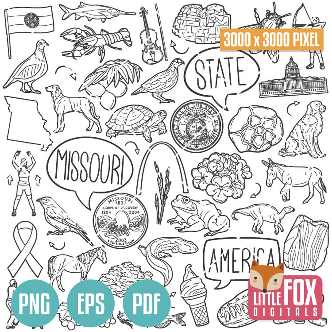 MISSOURI State Symbols. American State Clipart. Texan Tex TX Icons ...