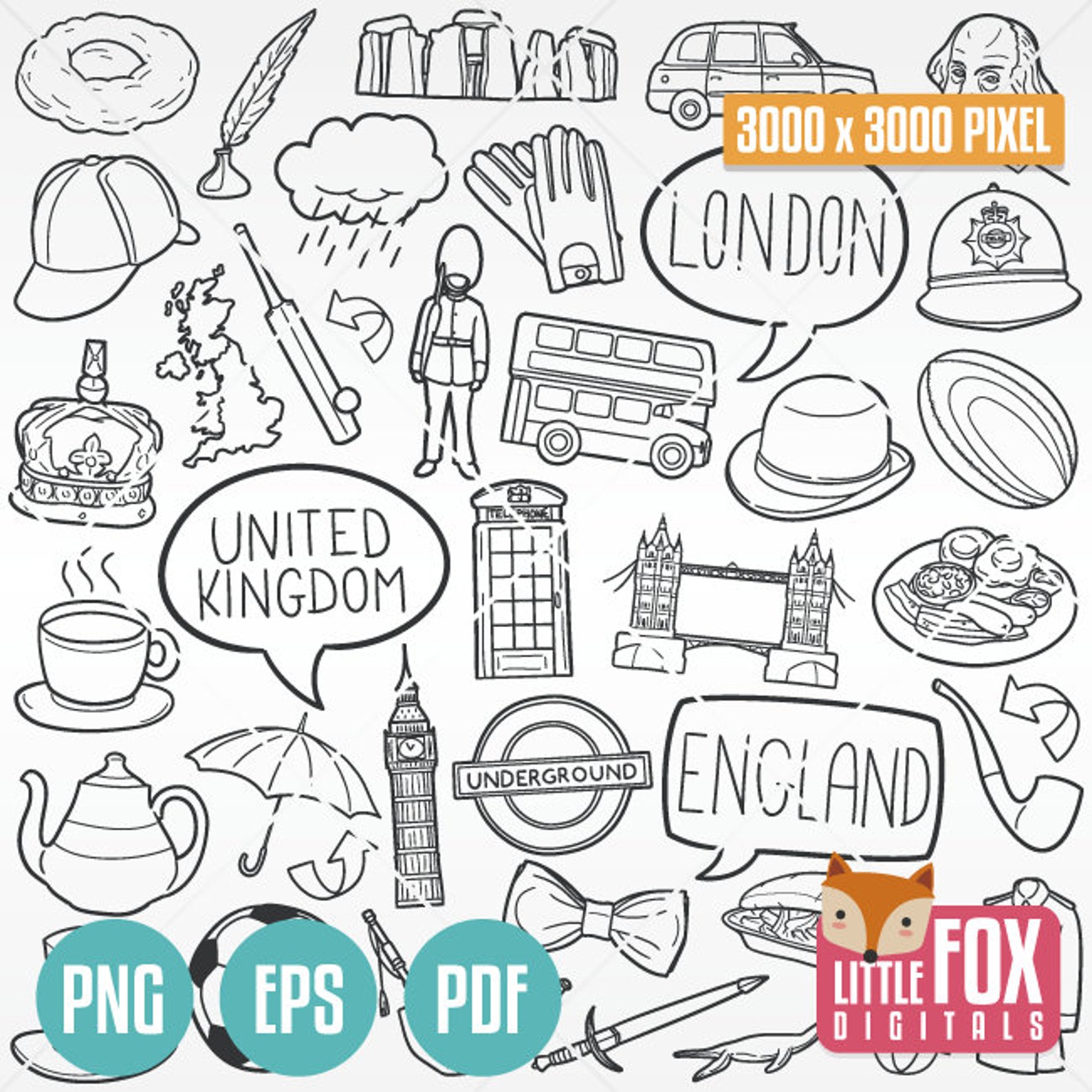 UNITED KINGDOM Doodle Icon Vector. UK Travel England London - Etsy