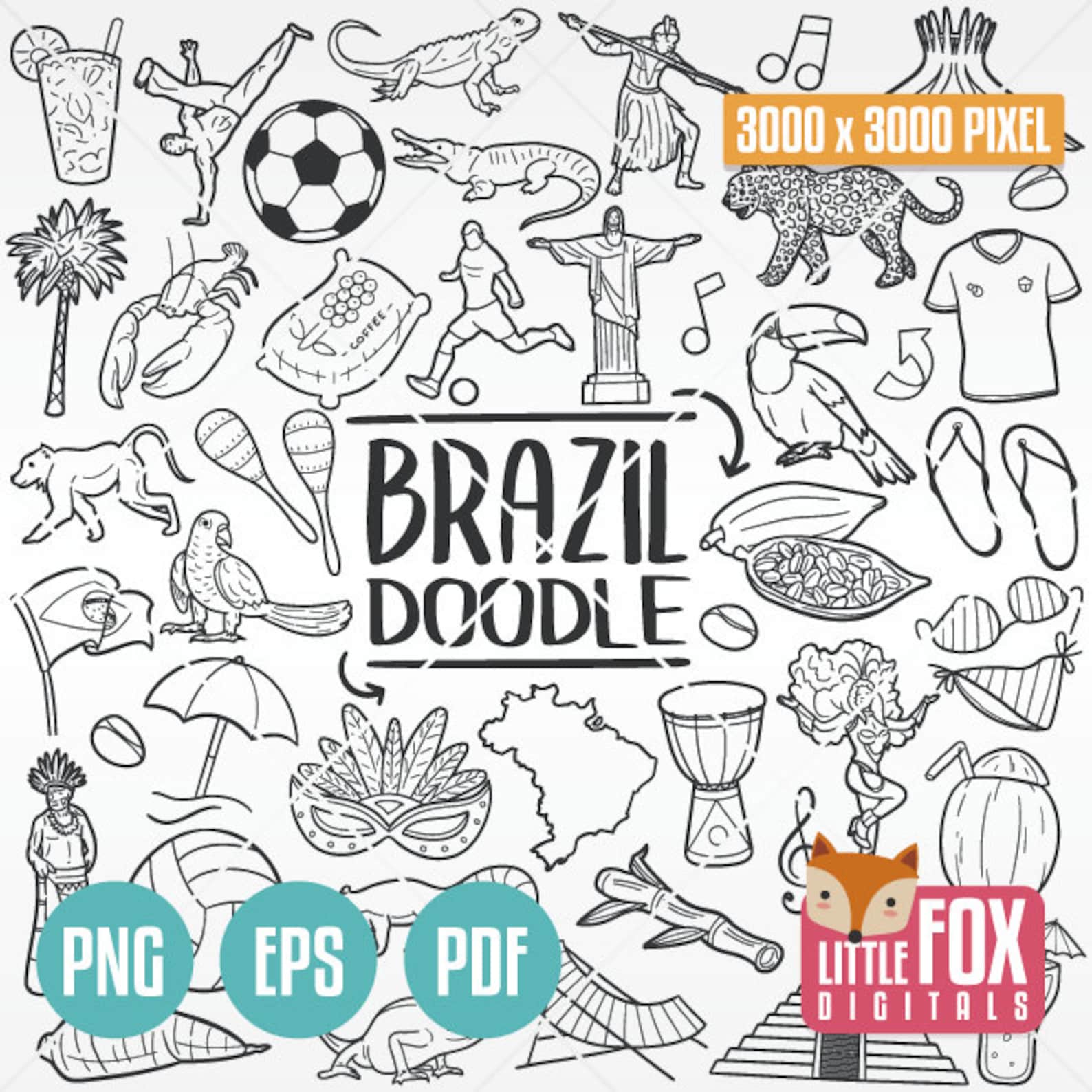 BRAZIL Doodle Vector Icons. Brazilian Travel Doodle Clipart Scrapbook ...