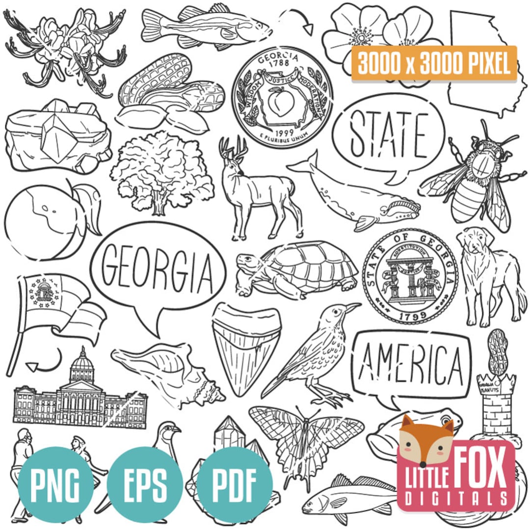 GEORGIA State Symbols. American State Clipart. Atlanta Augusta Columbus ...