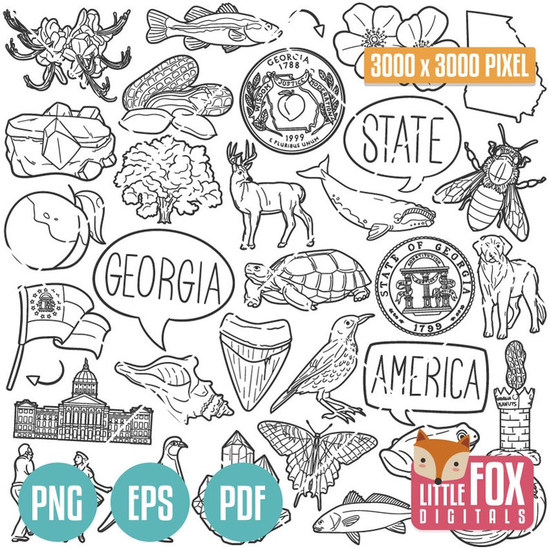 GEORGIA State Symbols. American State Clipart. Atlanta Augusta Columbus ...
