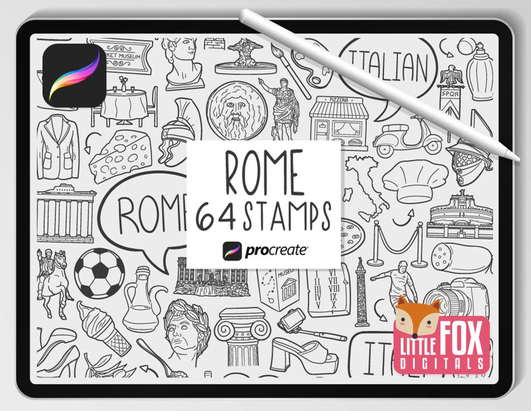 ROME STAMPS, Procreate Brushes, Travel Italy Icons, Italian Bundle ...