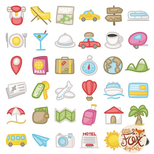 Travel Icons Clipart Set vacation icons wanderlust clipart | Etsy