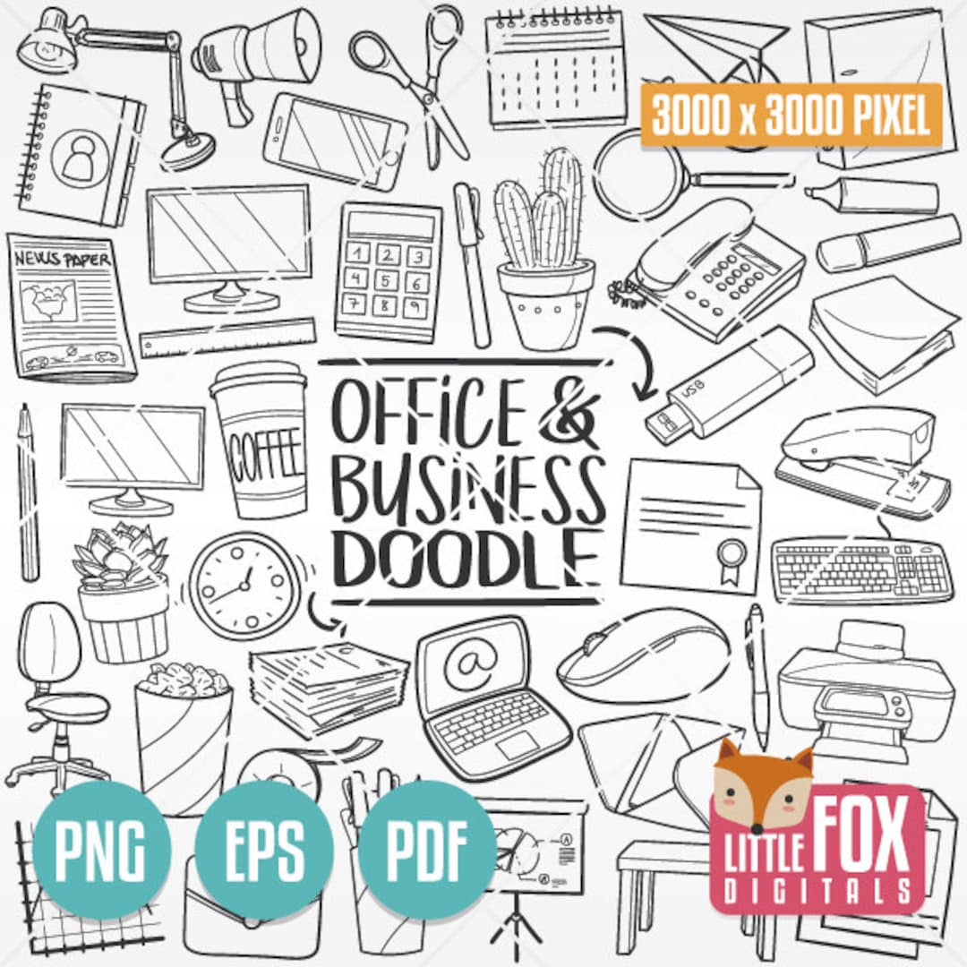 OFFICE Supplies, Doodle Vector Icons. Work Items Objects Clipart ...