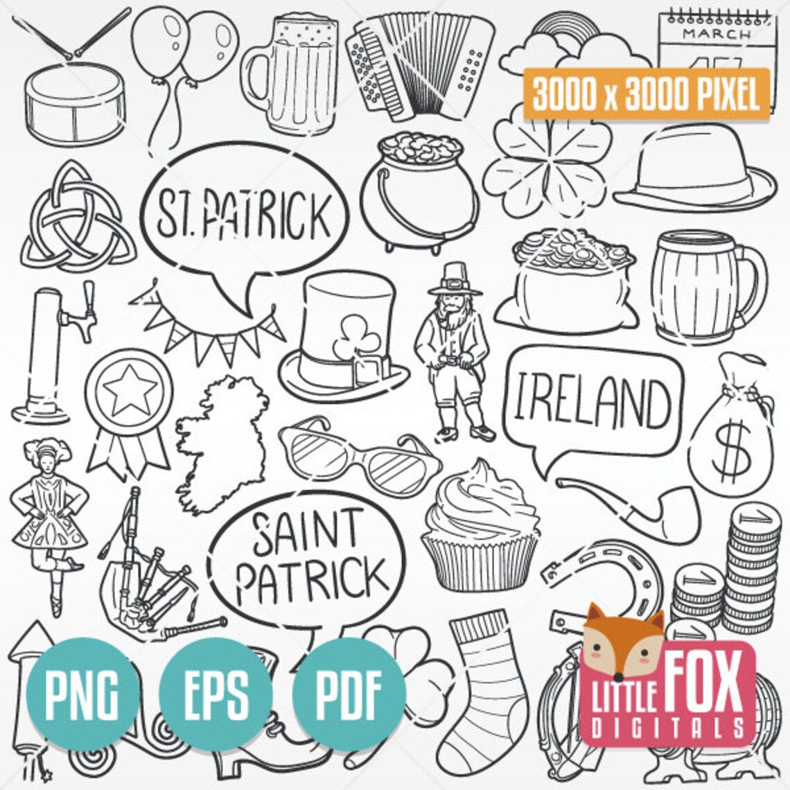 SAINT PATRICK IRELAND Vector Doodle Icons. Irish St. Patrick - Etsy