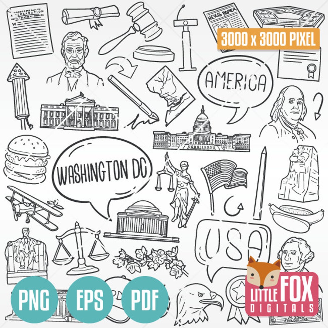 WASHINGTON DC, United States of America Travel Doodles. US Icons ...